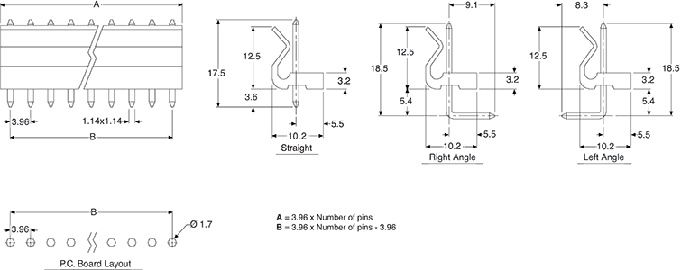 Pluggable Header PCB Mount Pin Header 2 Way 3.96mm P5602