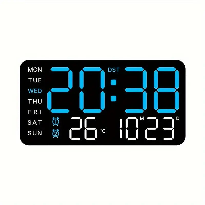 Clock LED Blue Digital, Dual Alarm, Calendar, Weekdays, Temperature, V ...