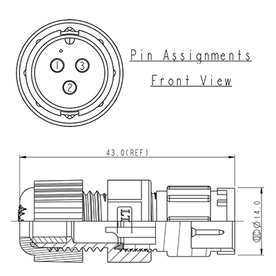 Locking Male Line IP67 Waterproof Plug 3 Pin 5A P9473
